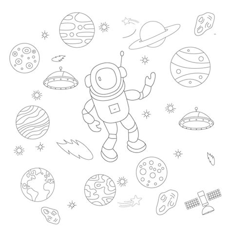 Página para colorear del espacio para niños Vector Premium