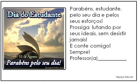 Cartões para o dia do estudante ESPAÇO EDUCAR