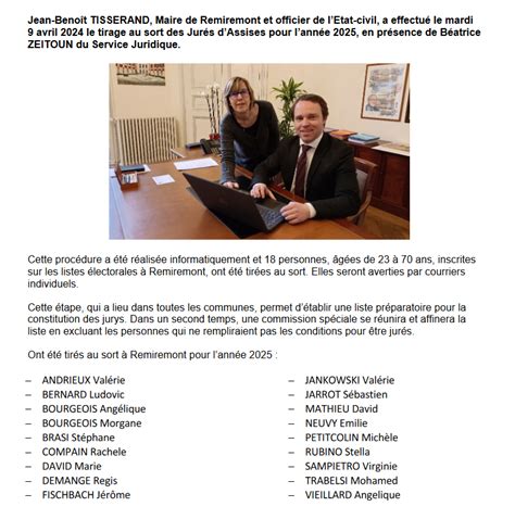 Tirage au sort des Jurés d assises Remiremont Remiremont Info