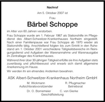 Traueranzeigen von Bärbel Schoppe Trauer HNA de