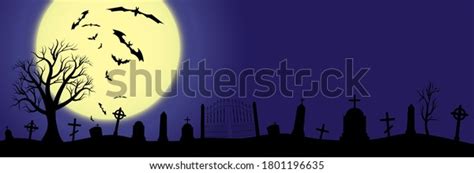 Halloween Scary Graveyard Background Trees Crosses Stock Vector