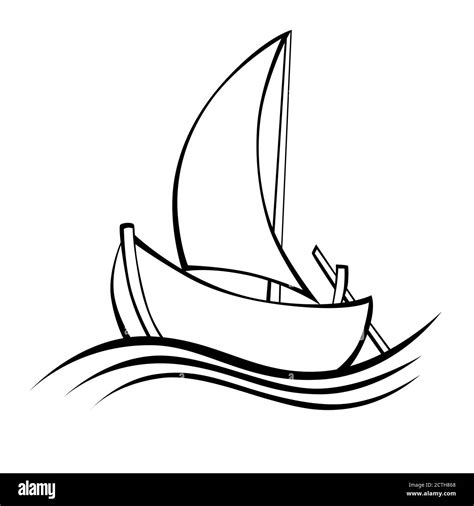 Sailing Boat Black White Isolated Object Illustration Vector Stock