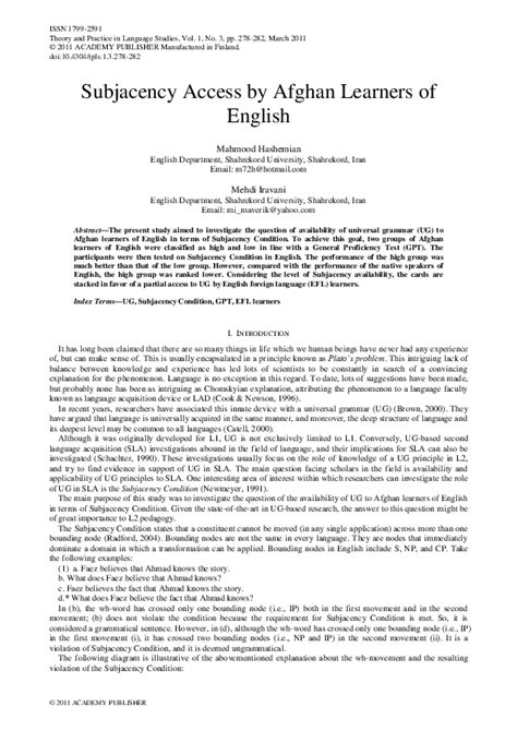 pdf subjacency access by afghan learners of english mahmood hashemian