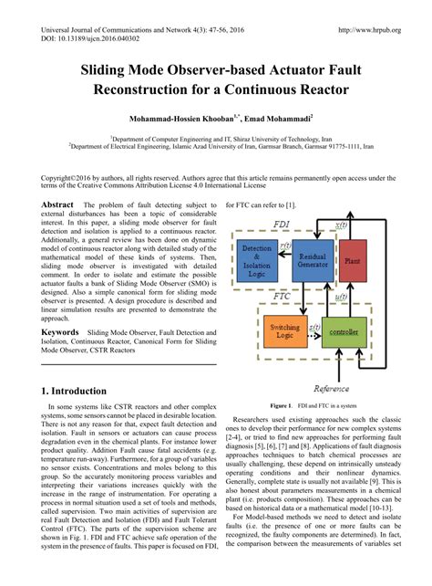 pdf sliding mode observer based actuator fault reconstruction for a continuous reactor