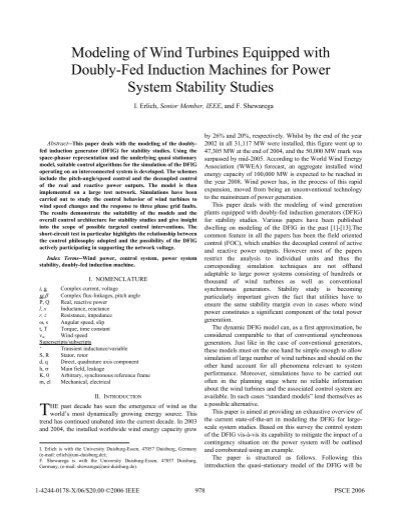 modeling of wind turbines equipped with doubly fed induction