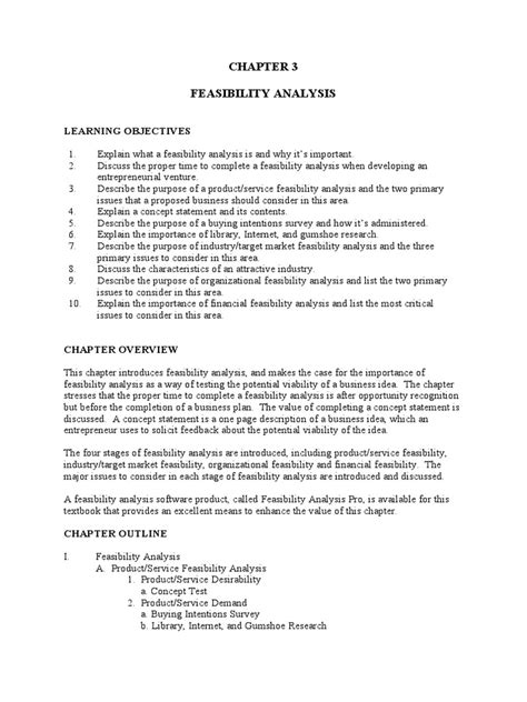 feasibility analysis learning objectives pdf