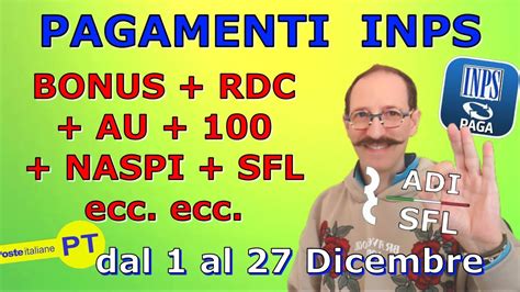 Pagamenti Inps Dicembre Dal Al Bonus Assegno Unico Rdc Naspi