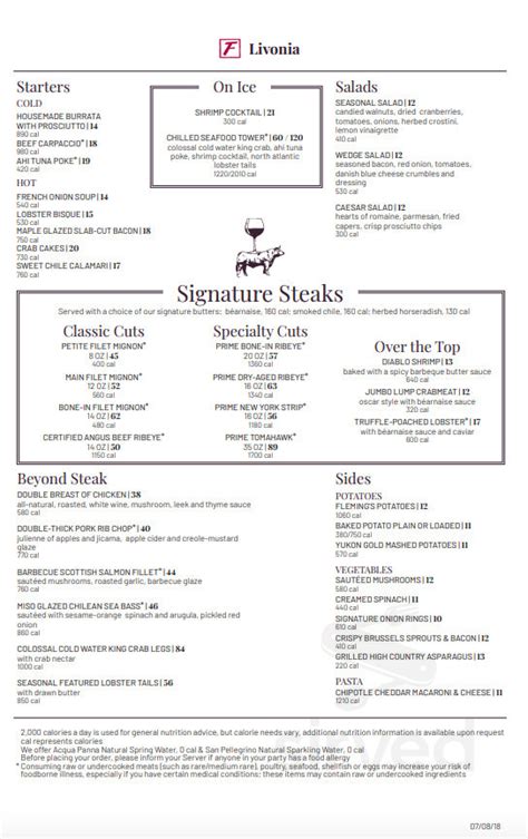 Fleming S Prime Steakhouse Wine Bar Menu In Rancho Cucamonga California