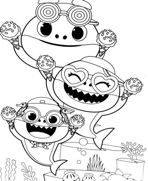 Familia de Tiburones Bebés para colorear imprimir e dibujar