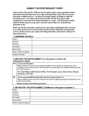 Fillable Online SUBJECT ACCESS REQUEST FORM Uksobs Org Fax Email