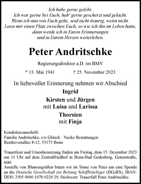 Traueranzeigen Von Peter Andritschke Ga Trauer De