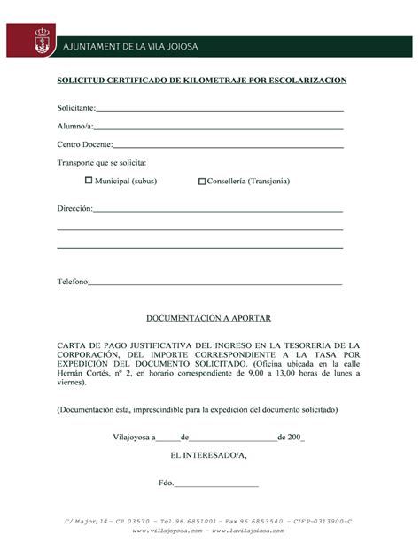 SOLICITUD CERTIFICADO DE KILOMETRAJE POR ESCOLARIZACION Rellena Firma