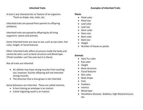 Inherited Traits And Learned Behaviors Notes