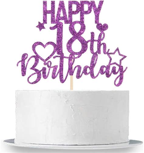 Amazon INNORU Purple Glitter Happy 18th Birthday Cake Topper For