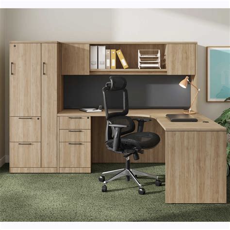 L Shaped Desk With File Cabinet And Overhead Storage
