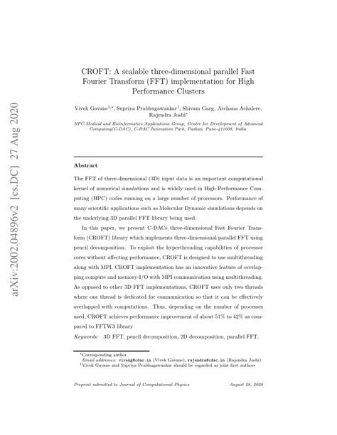 Pdf Croft A Scalable Three Dimensional Parallel Fast Fourier