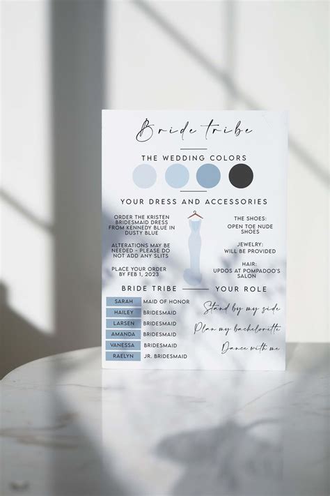Editable Bridesmaid Info Card Template Bridal Party Info Card