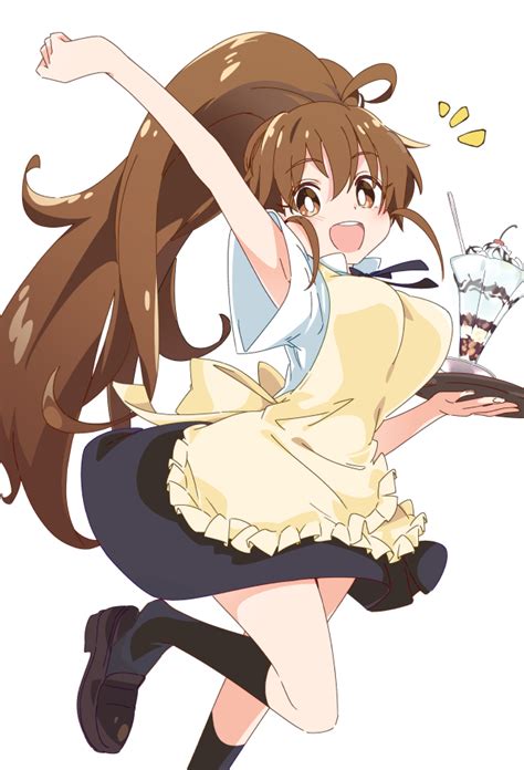 The Big Imageboard Tbib 1girl D Ahoge Apron Black Skirt Black Socks Breasts Bright Pupils