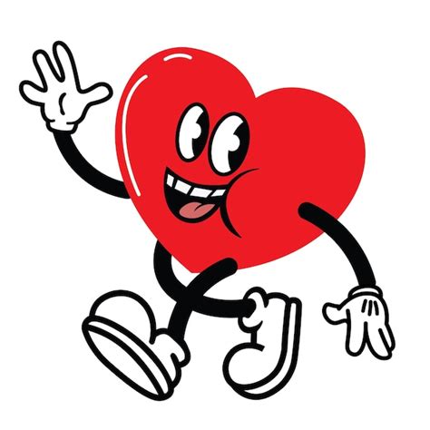 Mascota de corazón rojo de dibujos animados vintage estilo años 30