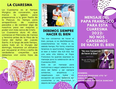 Triptico de religión MENSAJE DEL PAPA FRANCISCO PARA ESTA CUARESMA