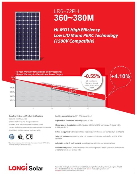 High Efficiency 375W Pv Module Mono Solar Panel From Longi Solar
