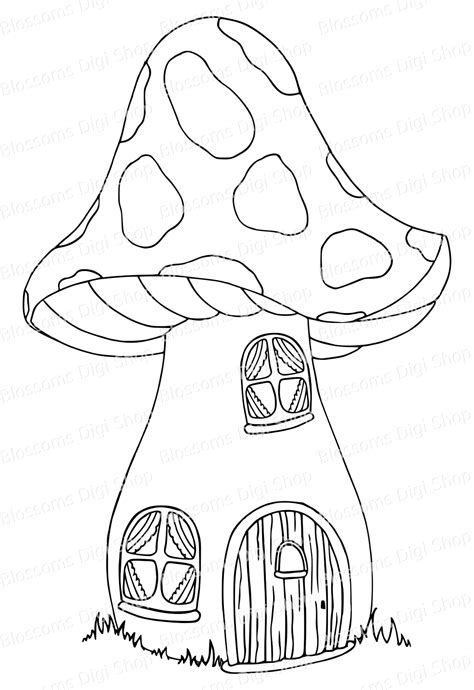 Fairy Mushroom House Clipart Digital Stamp Hand Drawn Clip Art House