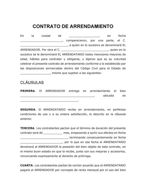 44 Plantillas Sencillas De Contratos De Arrendamiento De Equipos Mundo