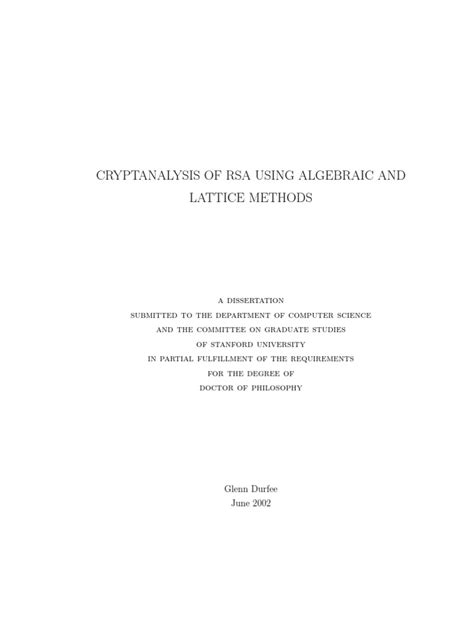cryptanalysis of rsa using algebraic and lattice methods pdf cryptography key cryptography