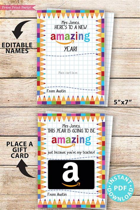 Back To School Amazon Gift Card Holder Printable
