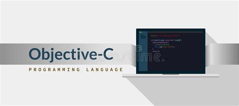 objective c programming language with script code on laptop screen stock illustration