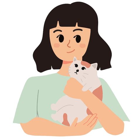 Una mujer abrazando a su lindo gato ilustración de amantes de los