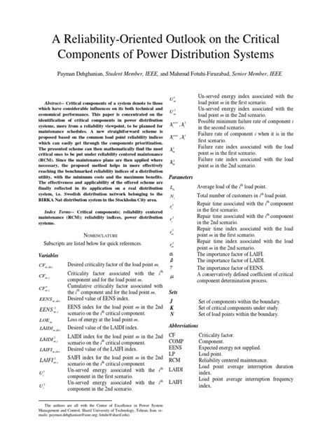 a methodology for identifying critical components in power distribution systems for effective