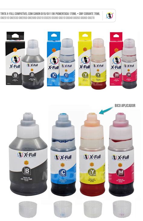 Kit Tinta X Full Para Canon GI10 GI11 BK Pigmentada CMY Corante Mundoware