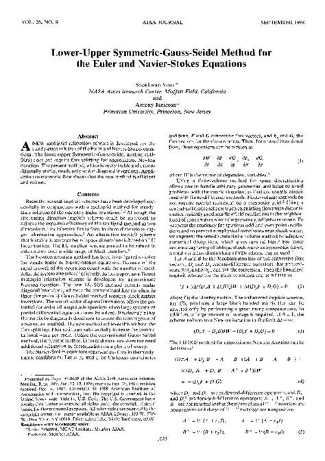 pdf lower upper symmetric gauss seidel method for the euler and navier stokes equations uğur