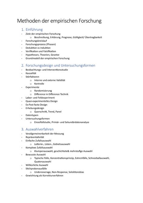 Zusammenfassung Gliederung Methoden Der Empirischen Forschung 1