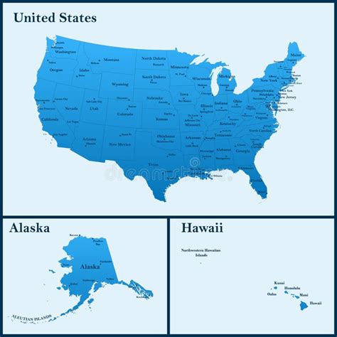 Mapa Detalhado Do Estados Unidos Incluindo Alaska E Havaí Ilustração