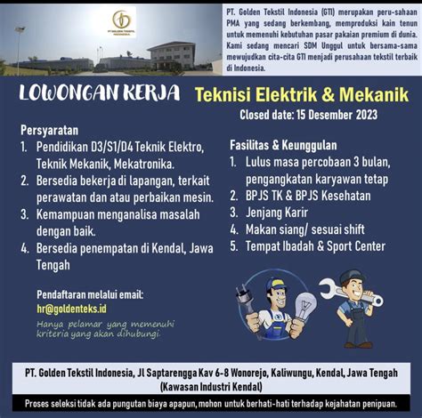 PT Golden Tekstil Indonesia Career Development Center UMP