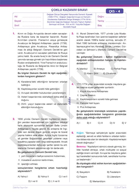 11 SINIF 20 DAKİKADA TARİH YAPRAK TEST Dakika Yayınları