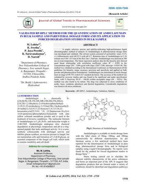 pdf validated rp hplc method for the quantification of anidulafungin in bulk sample and
