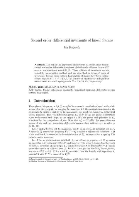 pdf second order differential invariants of linear frames
