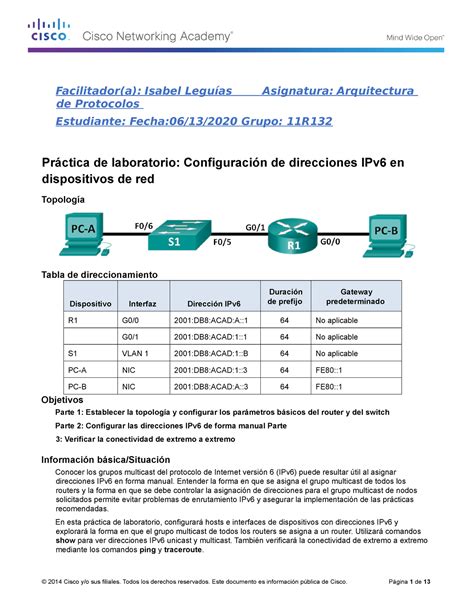 LAB7 A IPv6 subnetting Facilitador a Isabel Leguías Asignatura