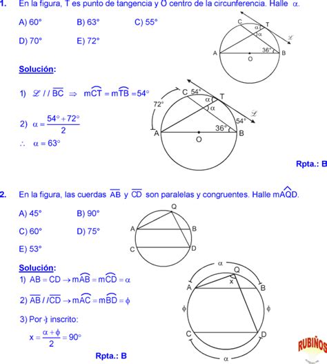 Ngulos En La Circunferencia Ejercicios Resueltos De Geometr A Plana