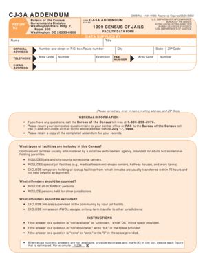 Fillable Online Bjs Ojp Usdoj 1999 Census Of Jails Facility Data Form