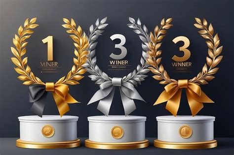 Winner Background With Golden Silver And Bronze Laurel Wreaths With