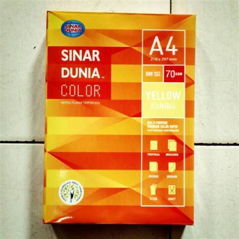 Jual Sinar Dunia Kertas HVS Yellow Warna Kuning A4 70 Gsm 210 X 297