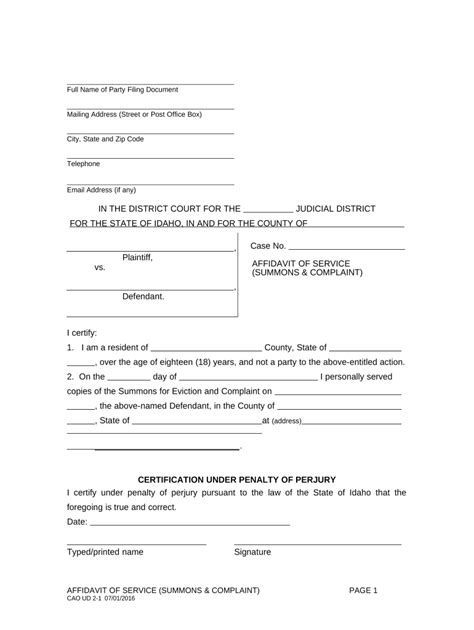 Idaho Summons Form Fill Out Sign Online DocHub
