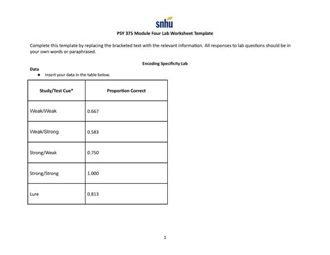 Psy Module Four Lab Worksheet Template Psy Module Four Lab
