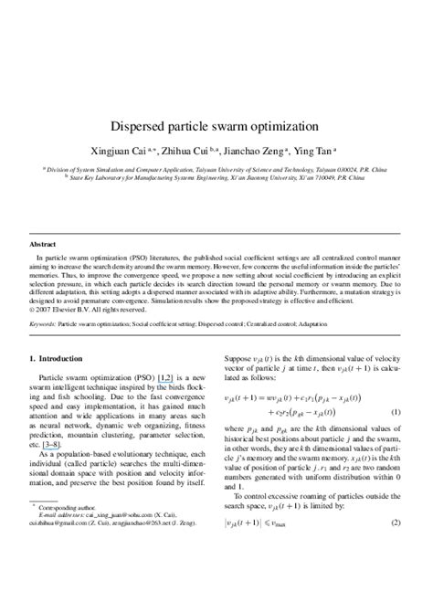 pdf particle swarm optimization with spatially meaningful neighbours james lane
