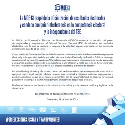 Comunicado La MOE Gt respalda la oficialización de resultados