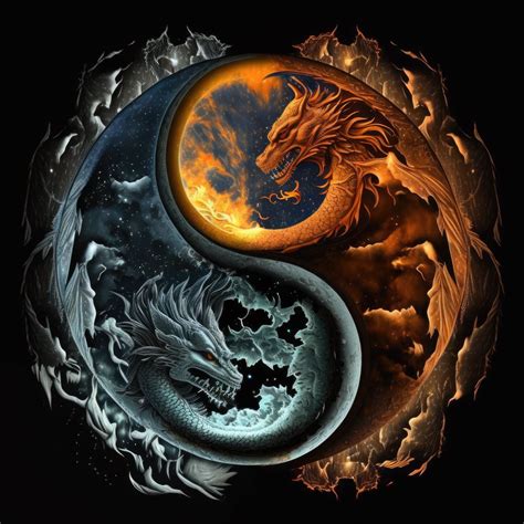 Sun and Moon Dragons Yin and Yang Ilustração de leào Arte de dragão